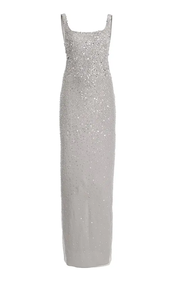 Monique Lhuillier Embroidered Tulle Scoop-neck Maxi Dress