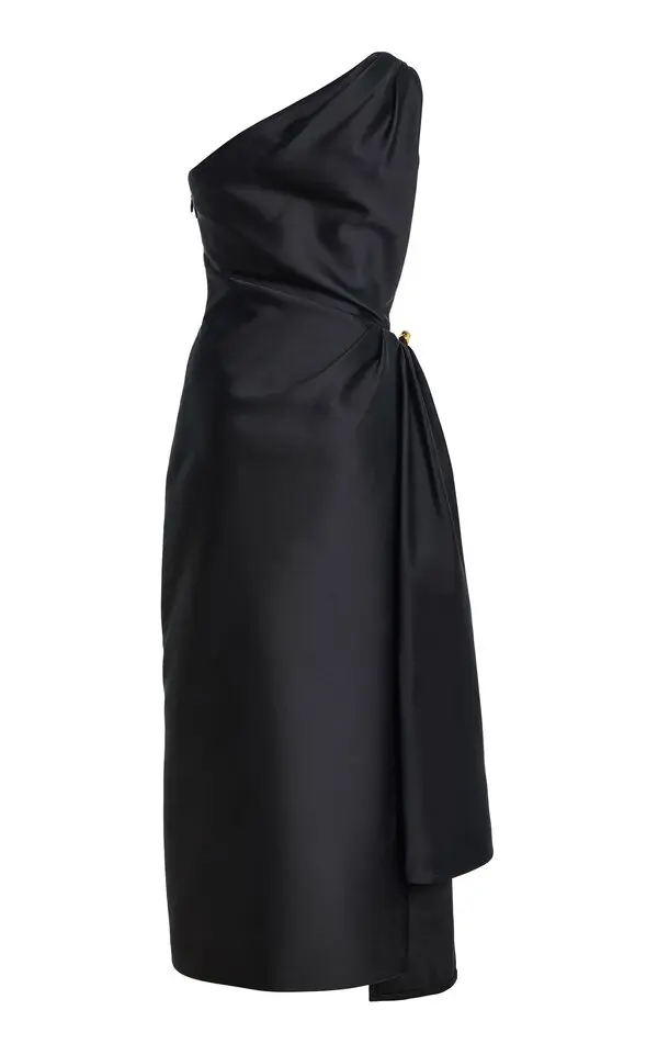 Monique Lhuillier Silk-blend One-shoulder Midi Dress