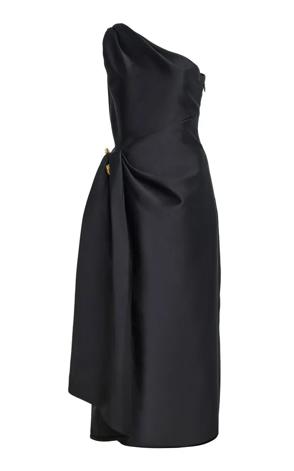 Monique Lhuillier Silk-blend One-shoulder Midi Dress