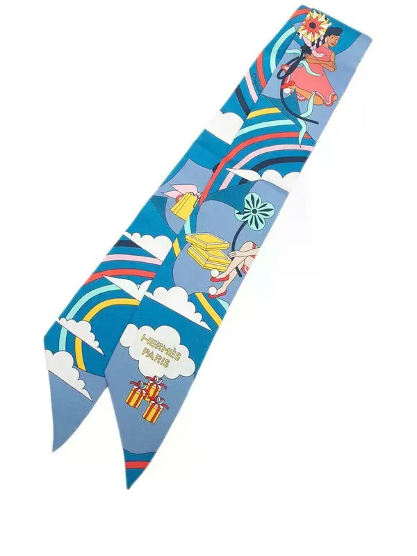 Hermès 2021-2022 Carres Volants Silk Twilly Scarf Scarves - Blue