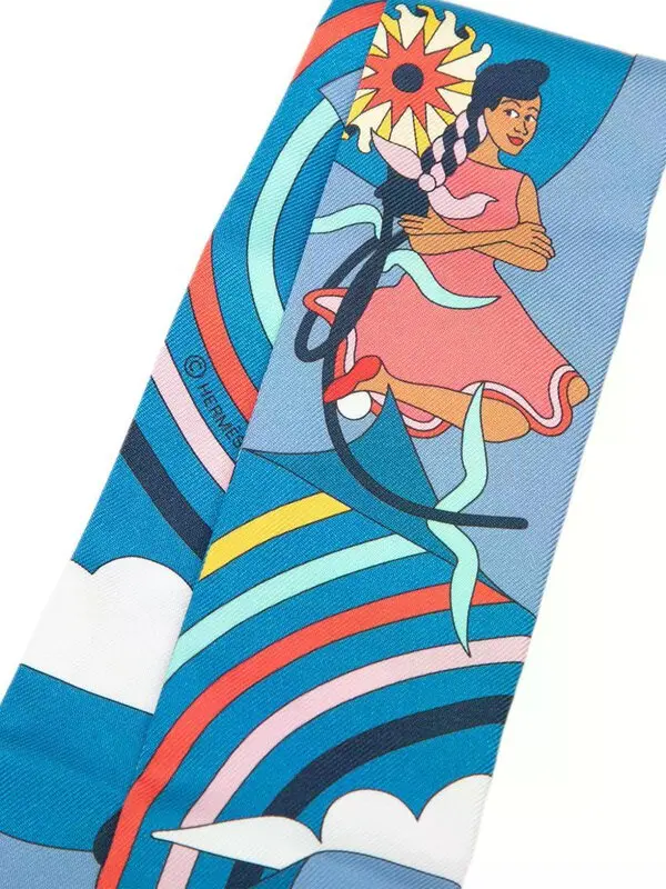 Hermès 2021-2022 Carres Volants Silk Twilly Scarf Scarves - Blue