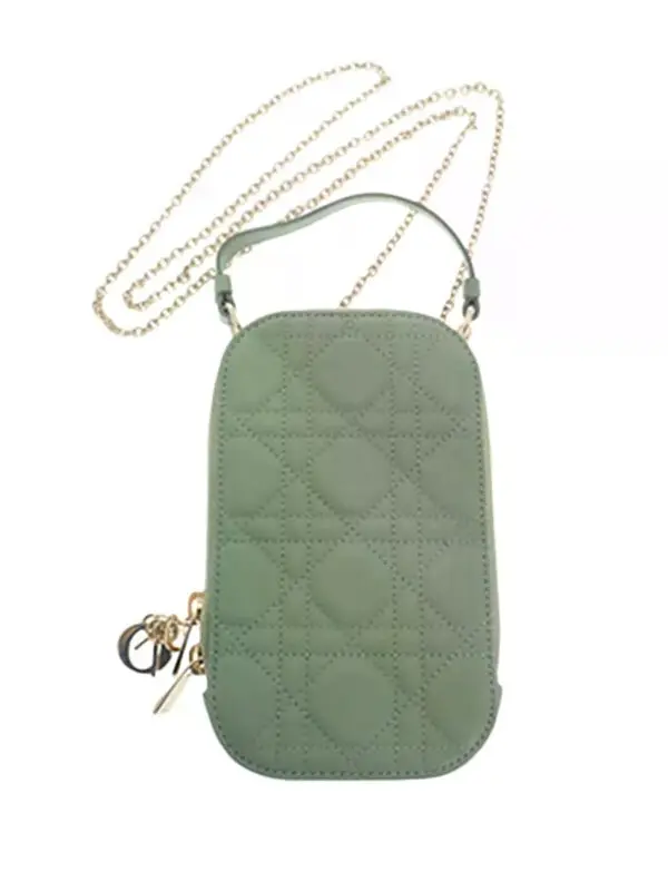 Dior 2010-2026 Lambskin Cannage Lady Call In Phone Holder Satchel - Green