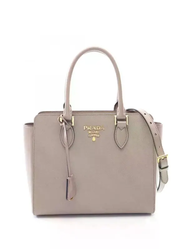 Prada 2010-2026 Small City Calf Trimmed Saffiano Top Handle Bag Satchel - Neutrals