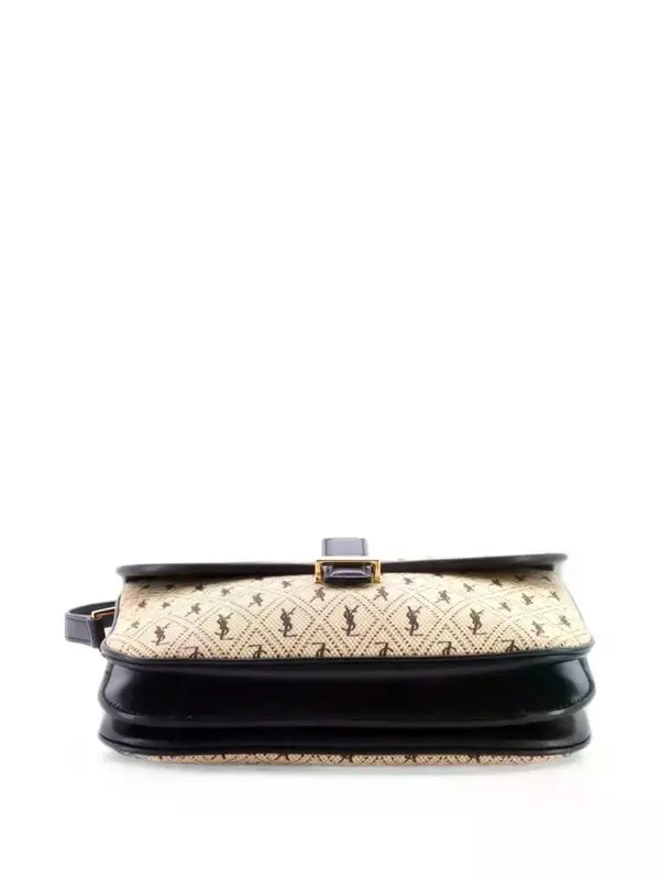 Saint Laurent Top Flap Satchel Monogram All Over Canvas And Leather Small Crossbody Bag - Black