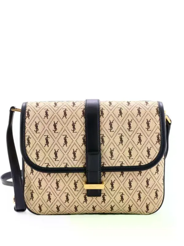 Saint Laurent Top Flap Satchel Monogram All Over Canvas And Leather Small Crossbody Bag - Black