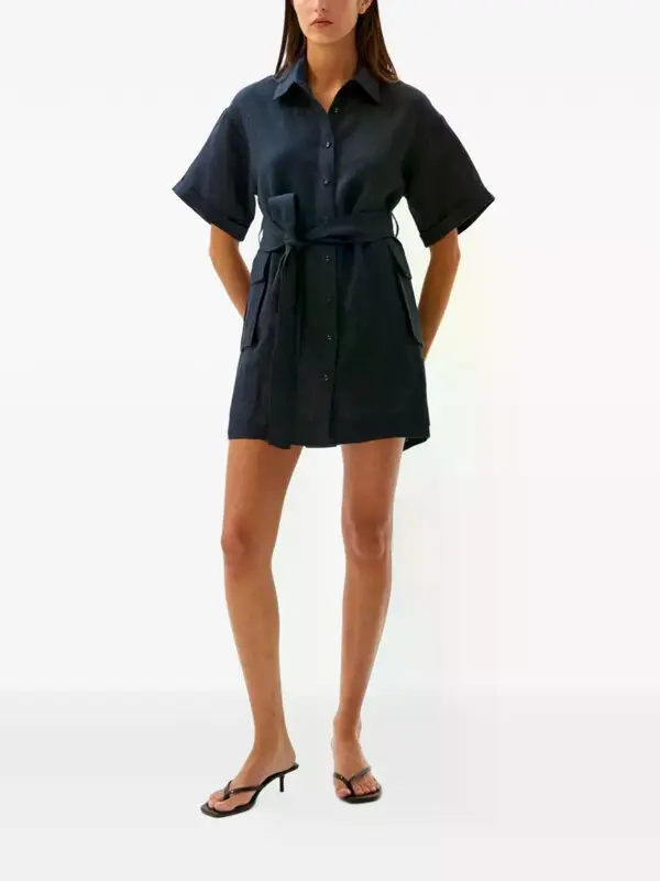 Casa Raki Belen Belted Linen Mini Dress