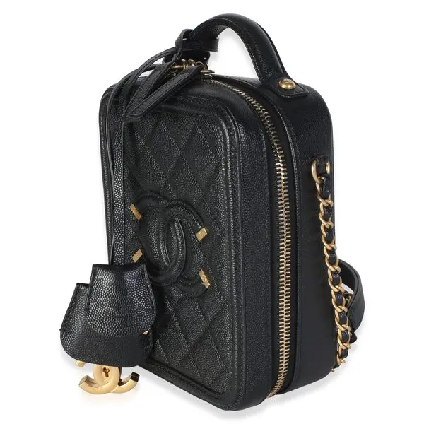 Chanel Quilted Caviar North South Filigree Vanity Case