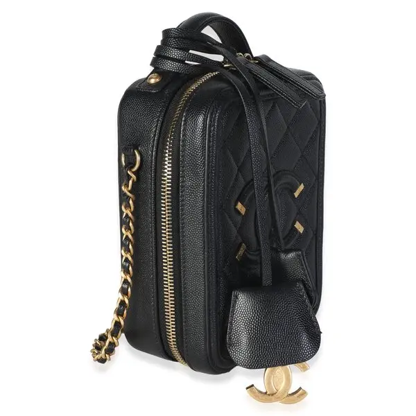 Chanel Quilted Caviar North South Filigree Vanity Case