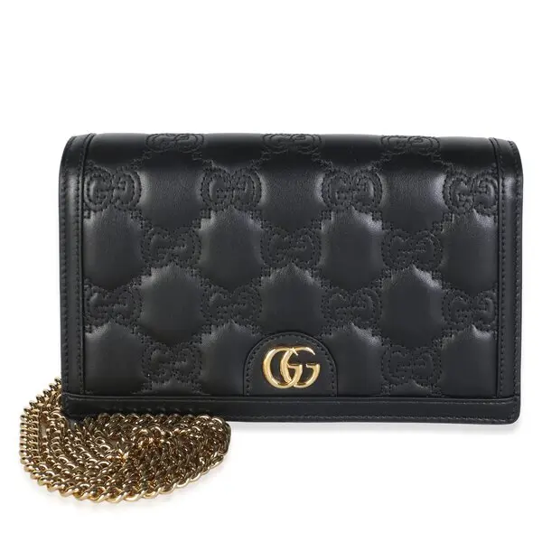 Gucci Calfskin Gg Matelasse Chain Wallet - Black
