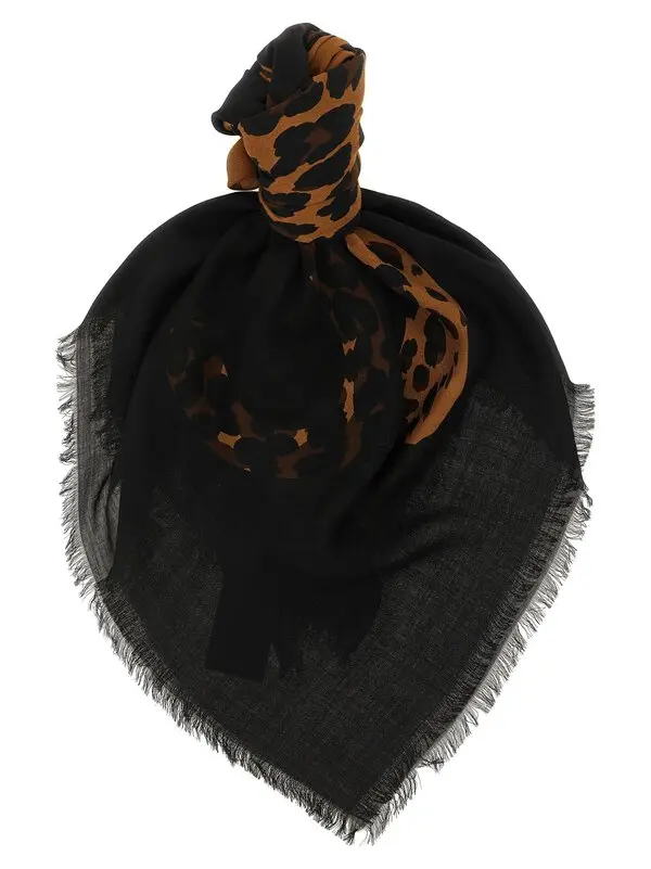 Saint Laurent Cassandre' Scarf With Leopard Pattern - Black