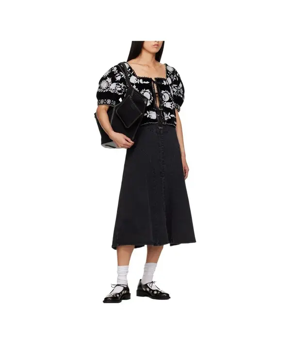 Sea Patchwork Denim Mid-length Skirt
