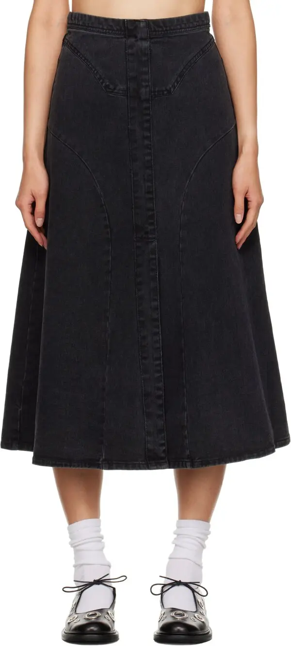 Sea Patchwork Denim Mid-length Skirt