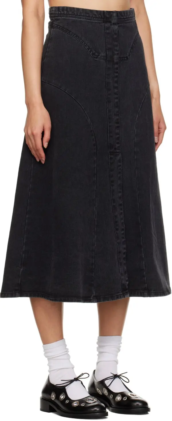 Sea Patchwork Denim Mid-length Skirt