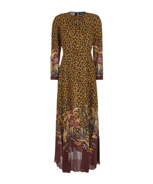 Etro Leopard-print Floral-border Maxi Dress - Brown