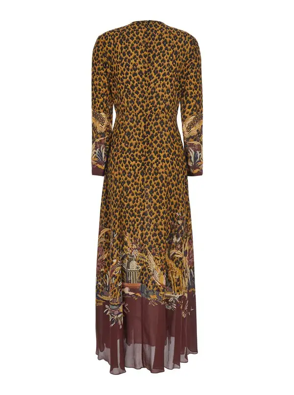 Etro Leopard-print Floral-border Maxi Dress - Brown