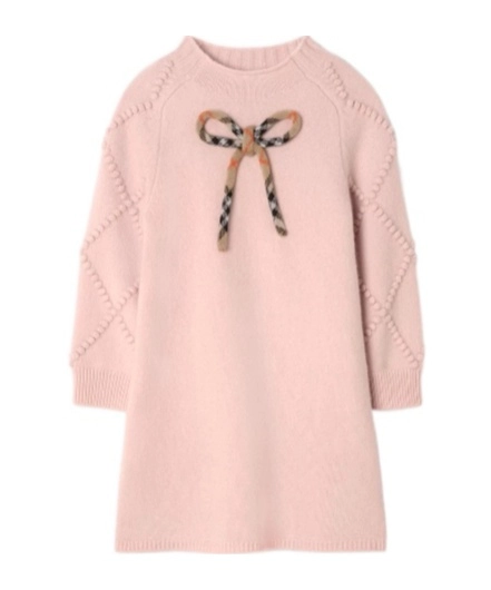 Burberry Check Bow Wool Cashmere Dress - Pink