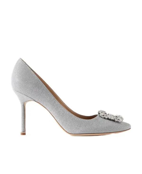 Manolo Blahnik Hangisi Glitter Embellished Buckle Pumps - Gray