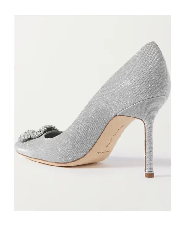Manolo Blahnik Hangisi Glitter Embellished Buckle Pumps