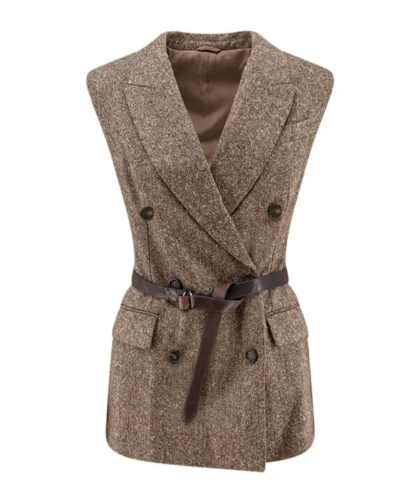 Brunello Cucinelli Double-breasted Belt Vest - Brown