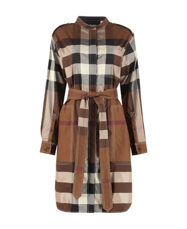 Burberry Checked Belted Mini Shirt Dress - Multicolor