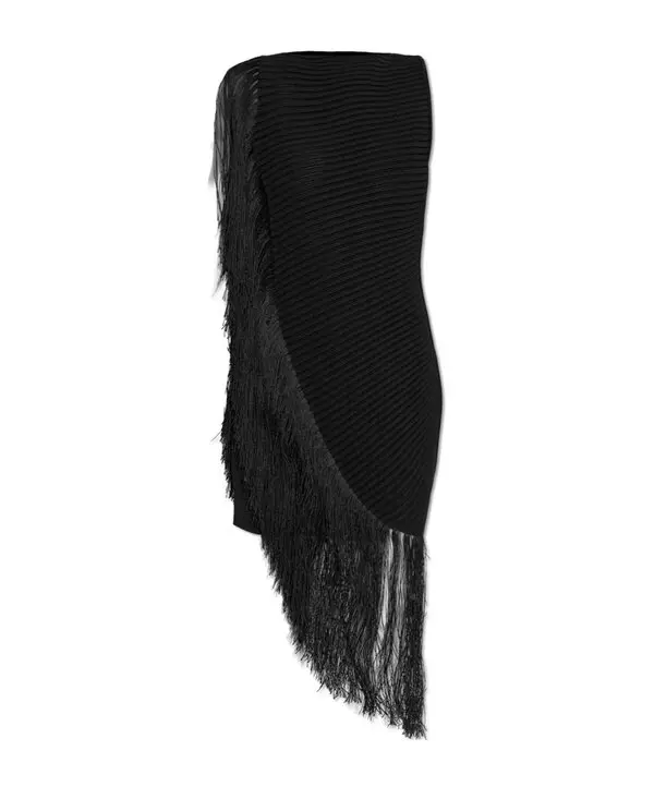 Alaïa Asymmetric Fringed Strapless Dress - Black