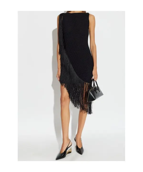 Alaïa Asymmetric Fringed Strapless Dress - Black