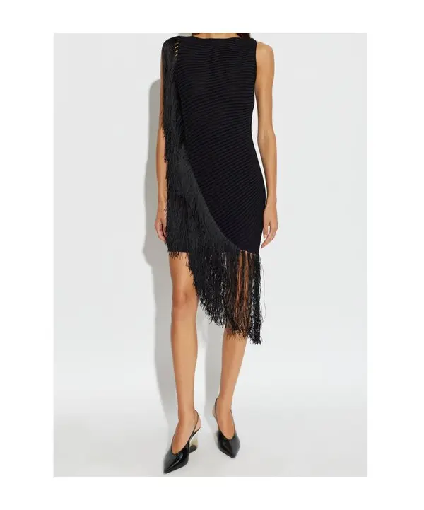 Alaïa Asymmetric Fringed Strapless Dress - Black