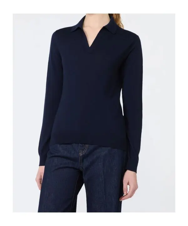Max Mara Wkdcappa V-neck Knitted Polo Shirt - Navy Blue