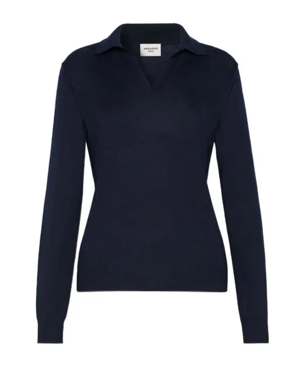 Max Mara Wkdcappa V-neck Knitted Polo Shirt - Navy