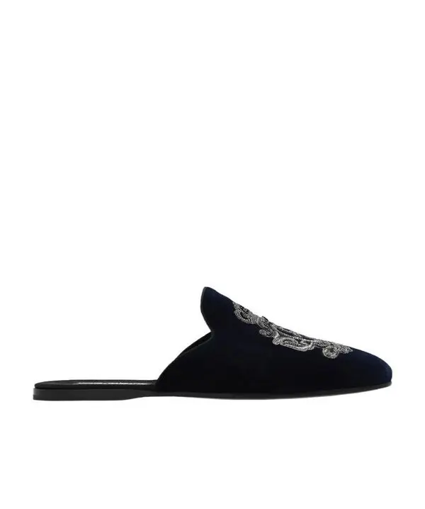 Dolce & Gabbana Dolce Gabbana Slip-on Velvet Embroidered Slippers