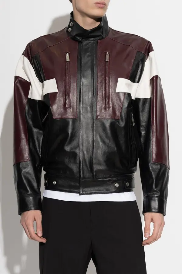 Dsquared2 Leather Jacket With Stand Collar