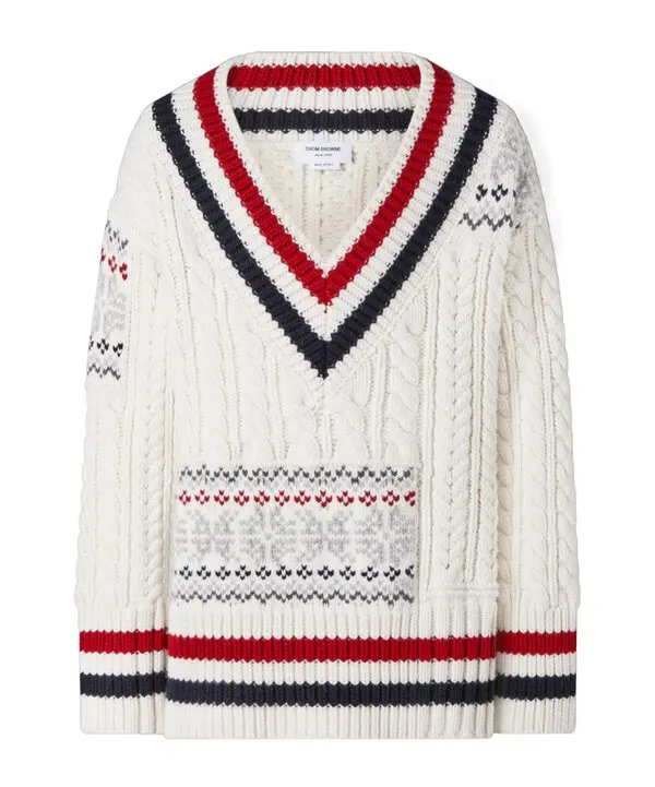Thom Browne Merino-wool Fair Isle Cable-knit Pullover - No