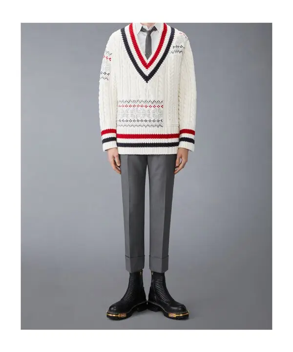 Thom Browne Merino-wool Fair Isle Cable-knit Pullover - No