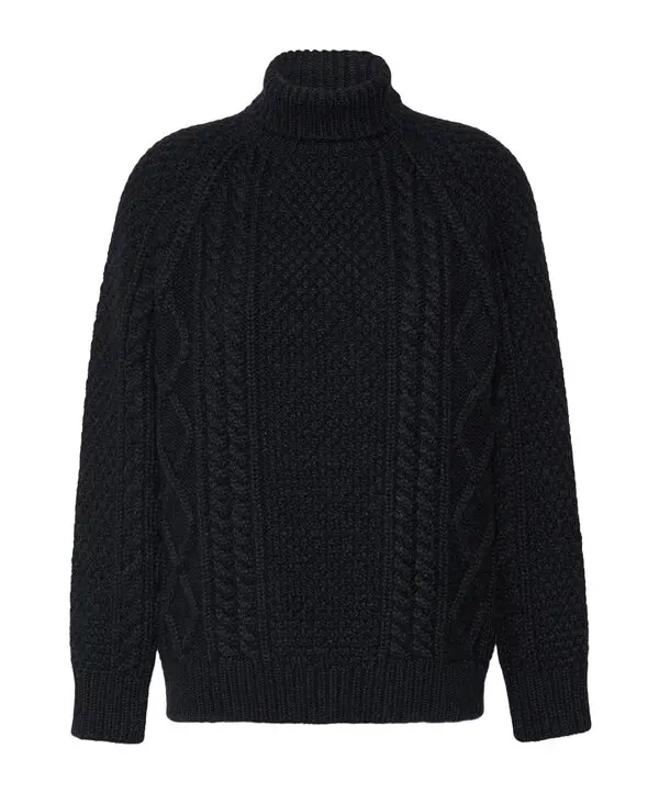 Max Mara Turtleneck Aran Jumper - Navy