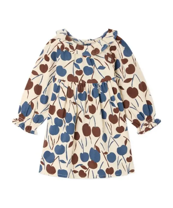 Bonpoint Melyssa Baby Dress With Cherry Print In Organic Cotton Velvet