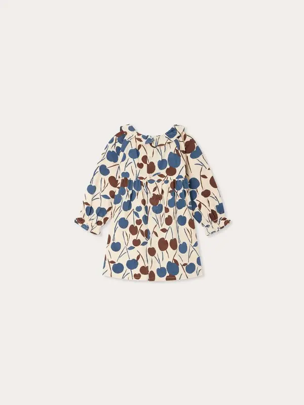 Bonpoint Melyssa Baby Dress With Cherry Print In Organic Cotton Velvet