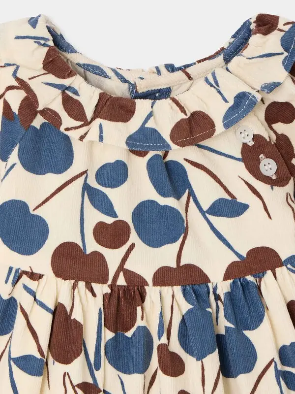 Bonpoint Melyssa Baby Dress With Cherry Print In Organic Cotton Velvet