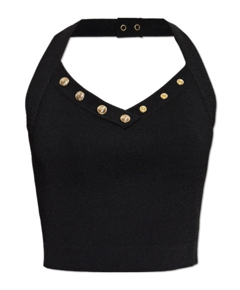 Balmain Cropped Sleeveless Top - Black