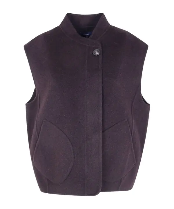 Soeur Stand Collar Sleeveless Vest - Black