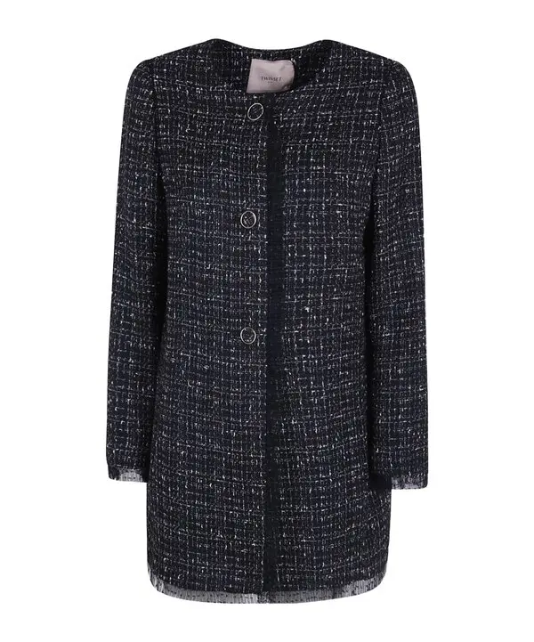 TWINSET Bouclé And Plumetis Tulle Coat - Black/grey