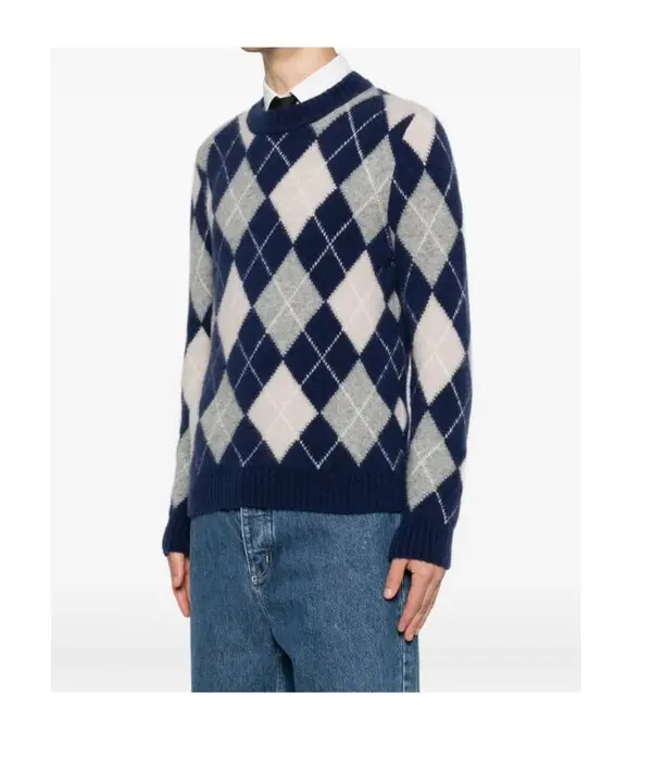 Eleventy Argyle Crew-neck Knitted Sweater