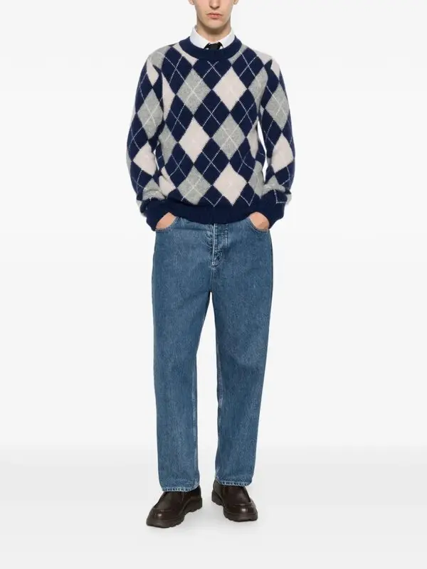 Eleventy Argyle Crew-neck Knitted Sweater