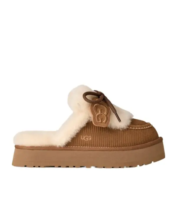UGG Disquette Bow Flat Mules - Chestnut