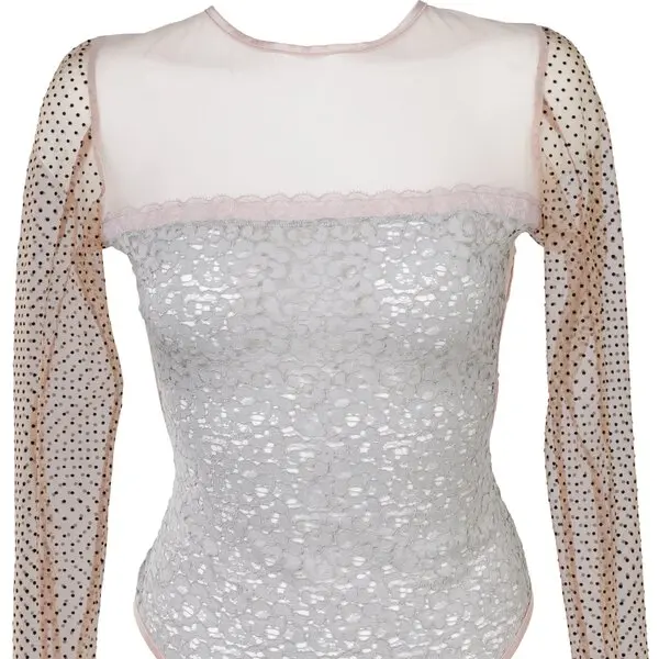 LES JUPONS DE TESS The Wild Rose Lace Bodysuit - Grey