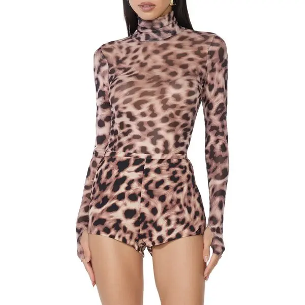 AFRM Zadie Mock Neck Top - Warmth Leopard