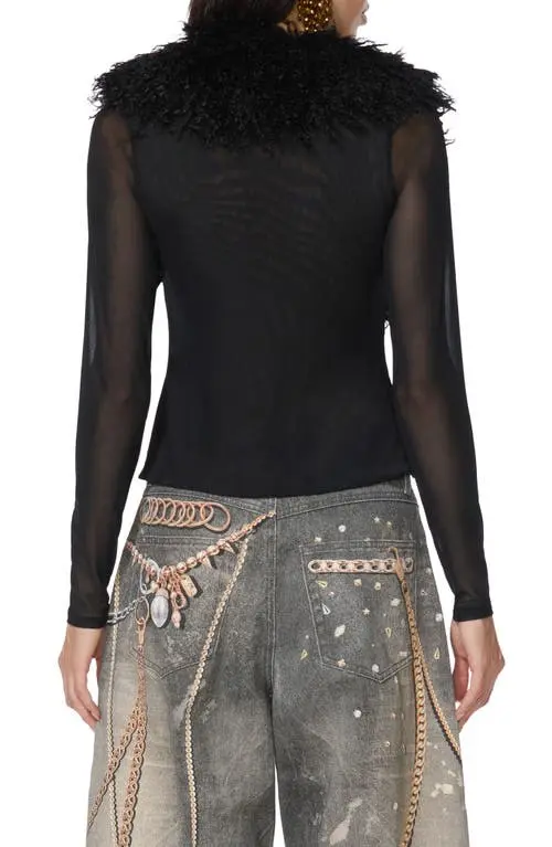 AFRM Nymia Faux Fur Collar Cardigan - Noir