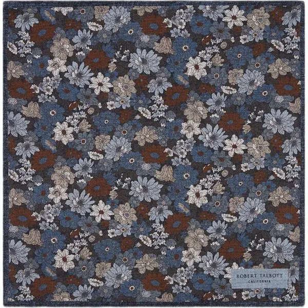 Robert Talbott Collins Floral Double Print Pocket Square - Blue Multi