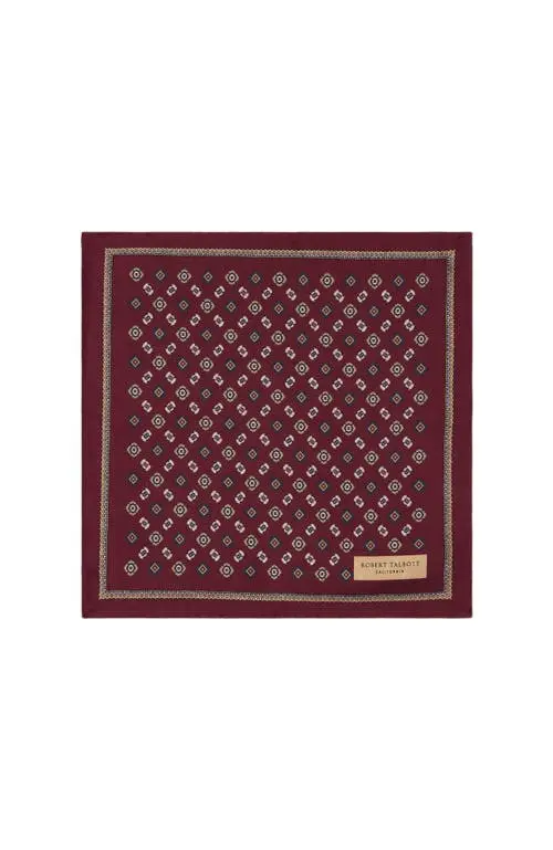 Robert Talbott Paisley Collins Double Print Pocket Square - Maroon Multi