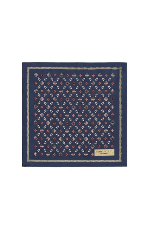 Robert Talbott Paisley Collins Double Print Pocket Square - Navy Multi