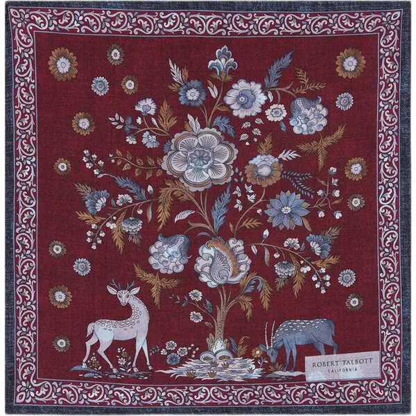 Robert Talbott Collins Garden Double Print Pocket Square - Maroon Multi